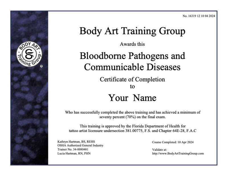 Bloodborne Pathogens and Communicable Diseases - Florida - Body Art ...